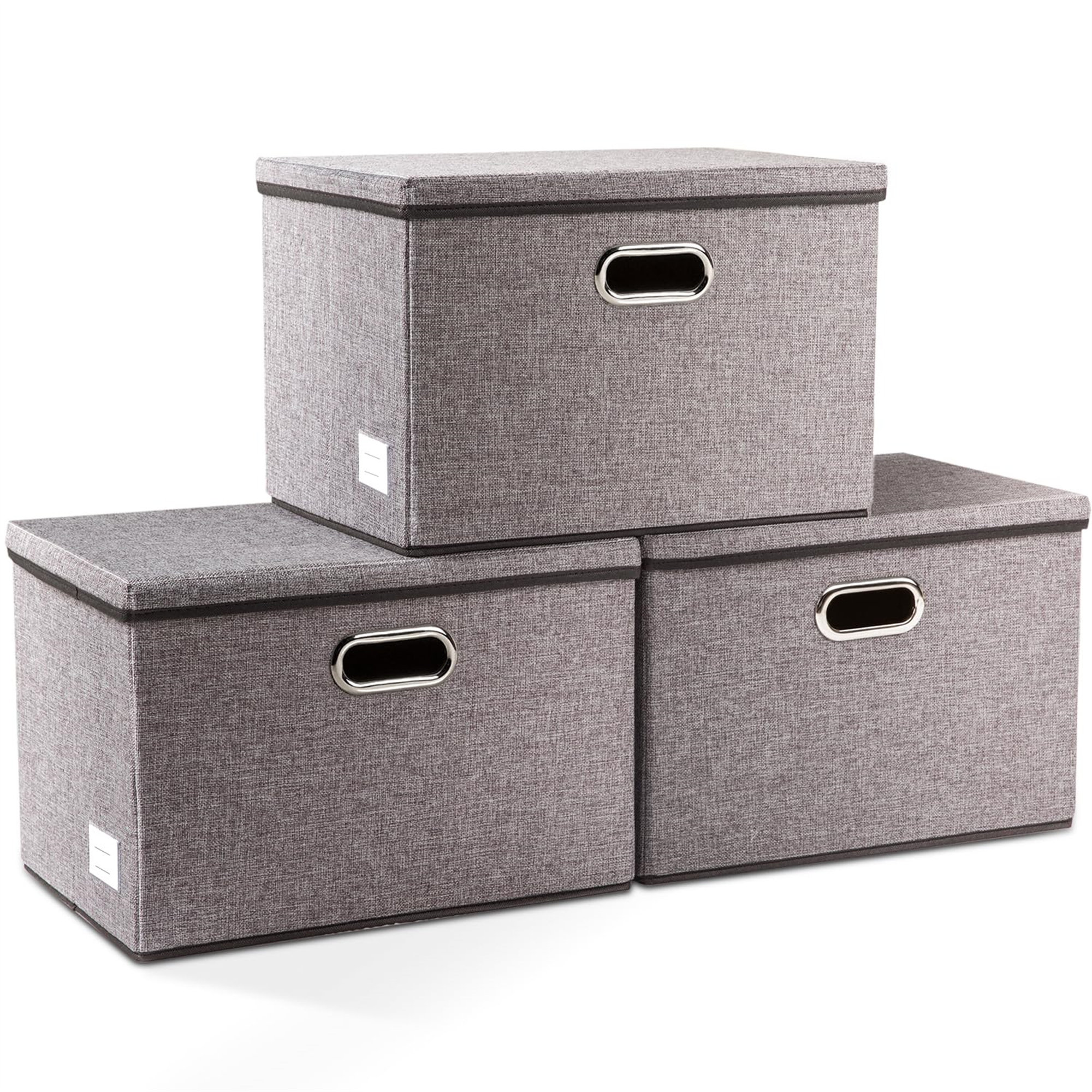 Hokku Designs Large Collapsible Storage Bins With Lids [3-Pack] Linen ...